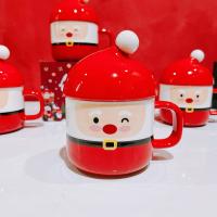 China Ceramic Santa Christmas Coffee Mug 350ml with Lid and Spoon Gift Box for sale