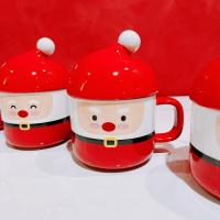 China Ceramic Santa Christmas Coffee Mug 350ml with Lid and Spoon Gift Box for sale