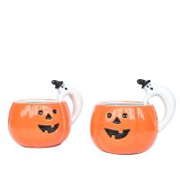 China Ceramic Pumpkin Mug 350ml Halloween Coffee Cup Sustainable Handgrip Design for sale