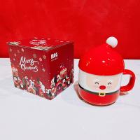 China Ceramic Santa Christmas Coffee Mug 350ml with Lid and Spoon Gift Box for sale