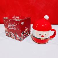 China Ceramic Santa Christmas Coffee Mug 350ml with Lid and Spoon Gift Box for sale