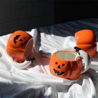 China Ceramic Pumpkin Mug 350ml Halloween Coffee Cup Sustainable Handgrip Design for sale