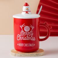 China Christmas Elk Pattern Ceramic Mug with Lid and Stainless Steel Spoon 350ml for sale