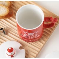 China Christmas Elk Pattern Ceramic Mug with Lid and Stainless Steel Spoon 350ml for sale