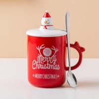 China Christmas Elk Pattern Ceramic Mug with Lid and Stainless Steel Spoon 350ml for sale