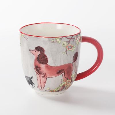 China Custom Hand Painted Ceramic Coffee Mug 400ml Poodle Dog Promotional Gift Porcelain for sale