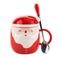China Christmas Ceramic Mug 350ml Holiday Gift Water Cup Creative Red Round Shape for sale