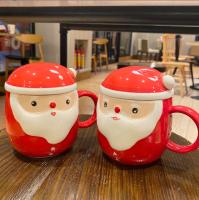 China Christmas Ceramic Mug 350ml Holiday Gift Water Cup Creative Red Round Shape for sale