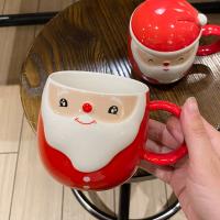 China Christmas Ceramic Mug 350ml Holiday Gift Water Cup Creative Red Round Shape for sale