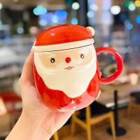 China Christmas Ceramic Mug 350ml Holiday Gift Water Cup Creative Red Round Shape for sale