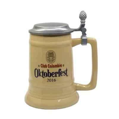China Custom Ceramic Beer Mug with Metal Lid 11.3x15.5x18cm for Beer Festival for sale