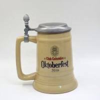 China Custom Ceramic Beer Mug with Metal Lid 11.3x15.5x18cm for Beer Festival for sale