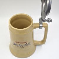 China Custom Ceramic Beer Mug with Metal Lid 11.3x15.5x18cm for Beer Festival for sale