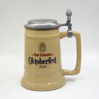 China Custom Ceramic Beer Mug with Metal Lid 11.3x15.5x18cm for Beer Festival for sale