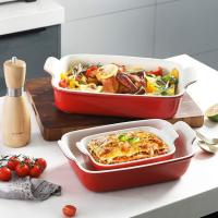 China Nonstick Custom Ceramic Bakeware Sets , Red Porcelain Ceramic Lasagna Pans for sale
