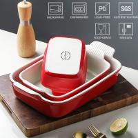 China Nonstick Custom Ceramic Bakeware Sets , Red Porcelain Ceramic Lasagna Pans for sale