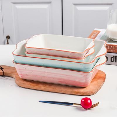 China Rectangle Deep Ceramic Bakeware Set Oven Safe Nonstick 6 Inch 8 Inch Baking Dish for sale