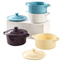 China Custom Mini Stoneware Ceramic Casserole Bowl with Lid for Creme Brulee Cake Oven Microwave Safe for sale