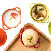 China Custom Mini Stoneware Ceramic Casserole Bowl with Lid for Creme Brulee Cake Oven Microwave Safe for sale