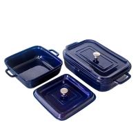 China Glaze Blue Rectangle Ceramic Bakeware Set 165oz Large Capacity OEM Custom for sale