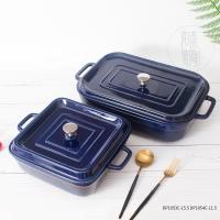 China Glaze Blue Rectangle Ceramic Bakeware Set 165oz Large Capacity OEM Custom for sale