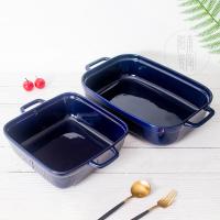 China Glaze Blue Rectangle Ceramic Bakeware Set 165oz Large Capacity OEM Custom for sale