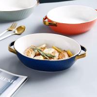China Non Stick Kitchen Ceramic Baking Pans With Gold Rim Nordic Style for sale