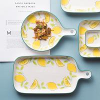China Custom Printing Ceramic Plate Set , Pizza Ceramic Bake Pan With Double Handle OEM for sale