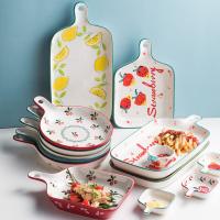 China Custom Printing Ceramic Plate Set , Pizza Ceramic Bake Pan With Double Handle OEM for sale
