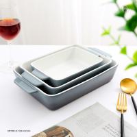 China Rectangular Ceramic Bakeware Set 3-Piece Lasagna Pan 23.7oz 67.6oz Oven Safe Stoneware for sale