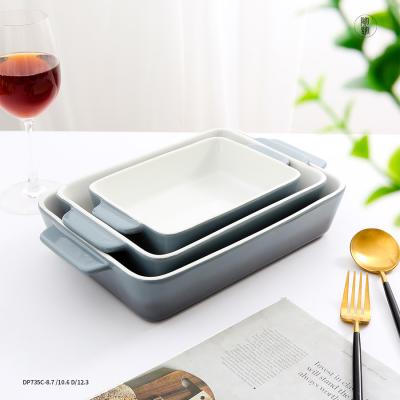 China Rectangular Ceramic Bakeware Set 3-Piece Lasagna Pan 23.7oz 67.6oz Oven Safe Stoneware for sale