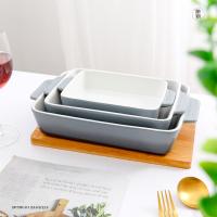 China Rectangular Ceramic Bakeware Set 3-Piece Lasagna Pan 23.7oz 67.6oz Oven Safe Stoneware for sale