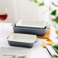 China Rectangular Ceramic Bakeware Set 3-Piece Lasagna Pan 23.7oz 67.6oz Oven Safe Stoneware for sale