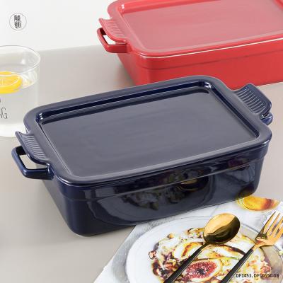 China Ceramic Baking Dish 3.15QT Rectangular Oven Pan with Platter Lid Durable Porcelain for sale