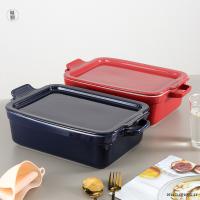 China Ceramic Baking Dish 3.15QT Rectangular Oven Pan with Platter Lid Durable Porcelain for sale