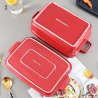China Ceramic Baking Dish 3.15QT Rectangular Oven Pan with Platter Lid Durable Porcelain for sale