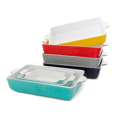 China Rectangular Ceramic Bakeware Set 430°C Oven Safe Baking Tray with Handles Multifunctional Kitchen Pan for sale