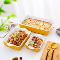 China Rectangular Ceramic Bakeware Set 430°C Oven Safe Baking Tray with Handles Multifunctional Kitchen Pan for sale