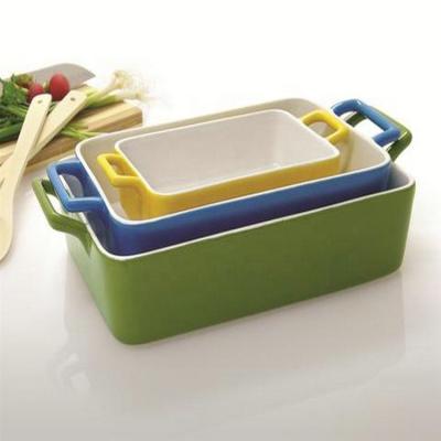 China Microwave Safe Stoneware Ceramic Bakeware Set with Handle Eco Friendly 2 Piece for sale