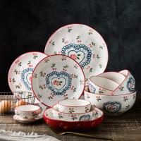 China Nordic Style Hand Painted Porcelain Dinnerware Set 12 Piece Ceramic Plates Bowls for Hotel Restaurant for sale