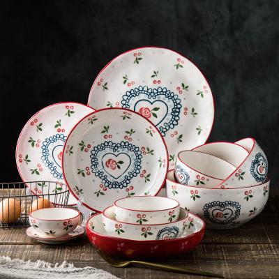 China Nordic Style Hand Painted Porcelain Dinnerware Set 12 Piece Ceramic Plates Bowls for Hotel Restaurant for sale
