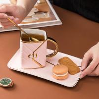 China Custom Luxury Ceramic Mug With Spoon Gold Handle 310ml Capacity for sale