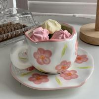 China Handmade Irregular Ceramic Mug 10oz Custom Coffee Cup Saucer Retro Stoneware Tea Mug for sale