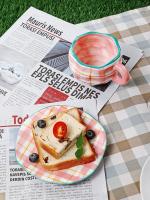 China Handmade Irregular Ceramic Mug 10oz Custom Coffee Cup Saucer Retro Stoneware Tea Mug for sale