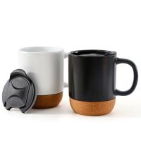 China Customizable 13oz Ceramic Travel Mug with Cork Bottom Lid and Handle 375ml for sale