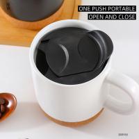 China Customizable 13oz Ceramic Travel Mug with Cork Bottom Lid and Handle 375ml for sale