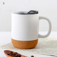 China Customizable 13oz Ceramic Travel Mug with Cork Bottom Lid and Handle 375ml for sale