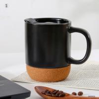 China Customizable 13oz Ceramic Travel Mug with Cork Bottom Lid and Handle 375ml for sale