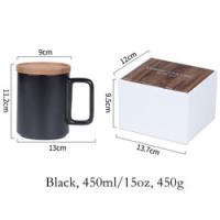 China Custom Large 15oz Nordic Matte Black White Ceramic Coffee Mug with Wooden Lid Gift Box for sale