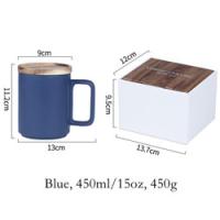 China Custom Large 15oz Nordic Matte Black White Ceramic Coffee Mug with Wooden Lid Gift Box for sale